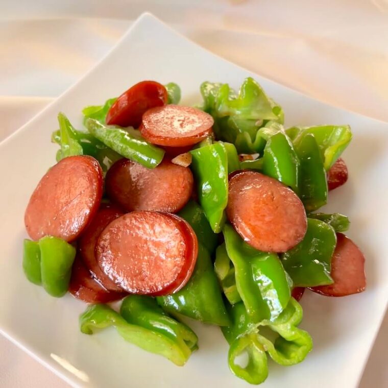 Harbin Red Sausage and Green Pepper Stir-fry - My Chinese Home Kitchen